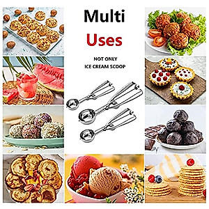 Ice Cream Scoop, 3Pcs Cookie Scoop Set, Stainless Steel Ice Cream Scooper with Trigger Release, Large/Medium/Small Cookie Scooper for Baking, Cookie Scoops for Baking Set of 3 with Cookie Dough Scoop…