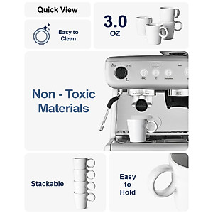 LE TAUCI 3 oz Espresso Cups, Ceramic Demitasse Cup, Mini Espresso Mugs for Home or Office, Stackable Expresso Shots Cup Perfect for Espresso Machine, Set of 4, White