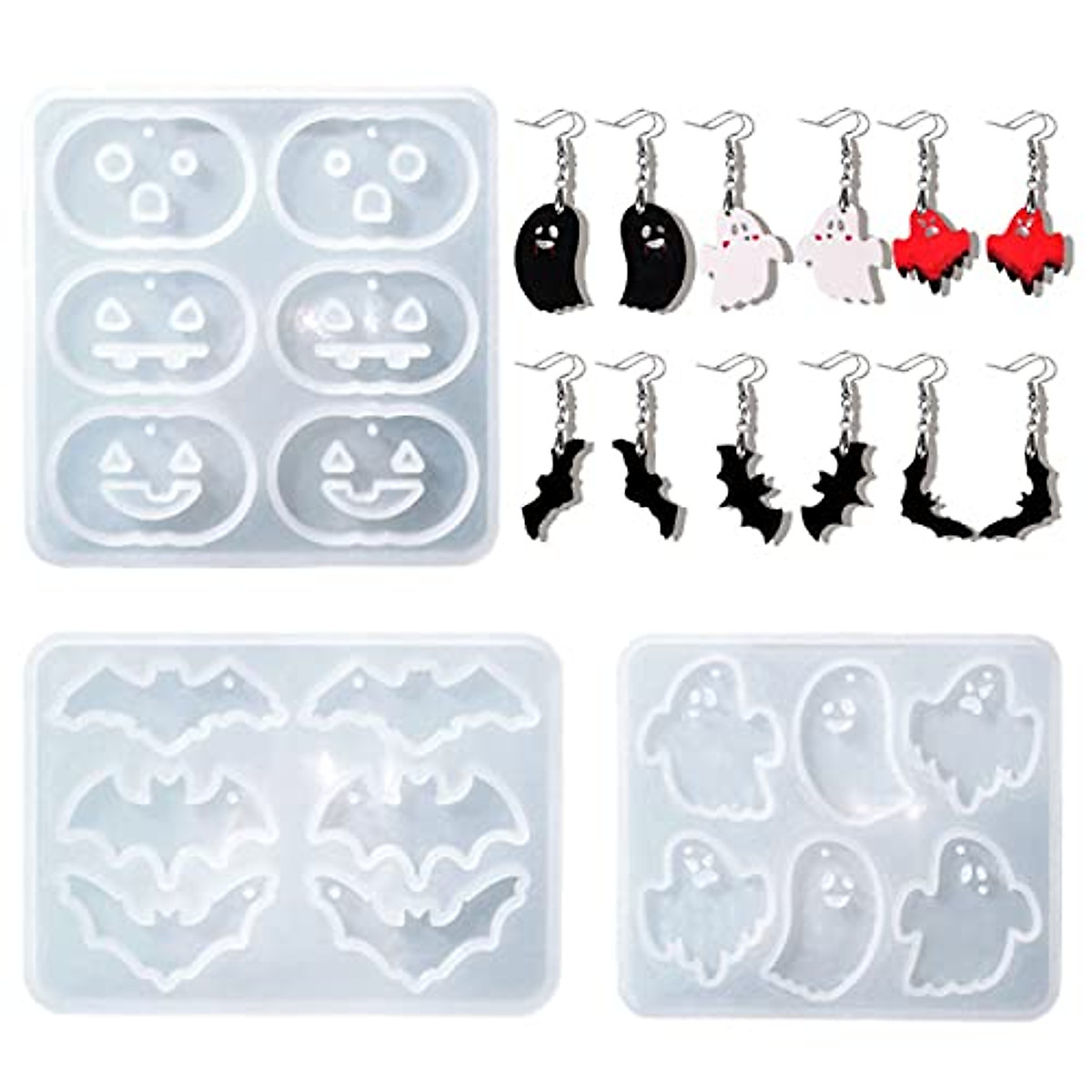Halloween Pupkin Bat Earrings Silicone Mold Glue Drop Keychain Earring Resin Molds Silicone Jewelry Earring Molds for DIY Women Earrings, Pendants Jewelry Making