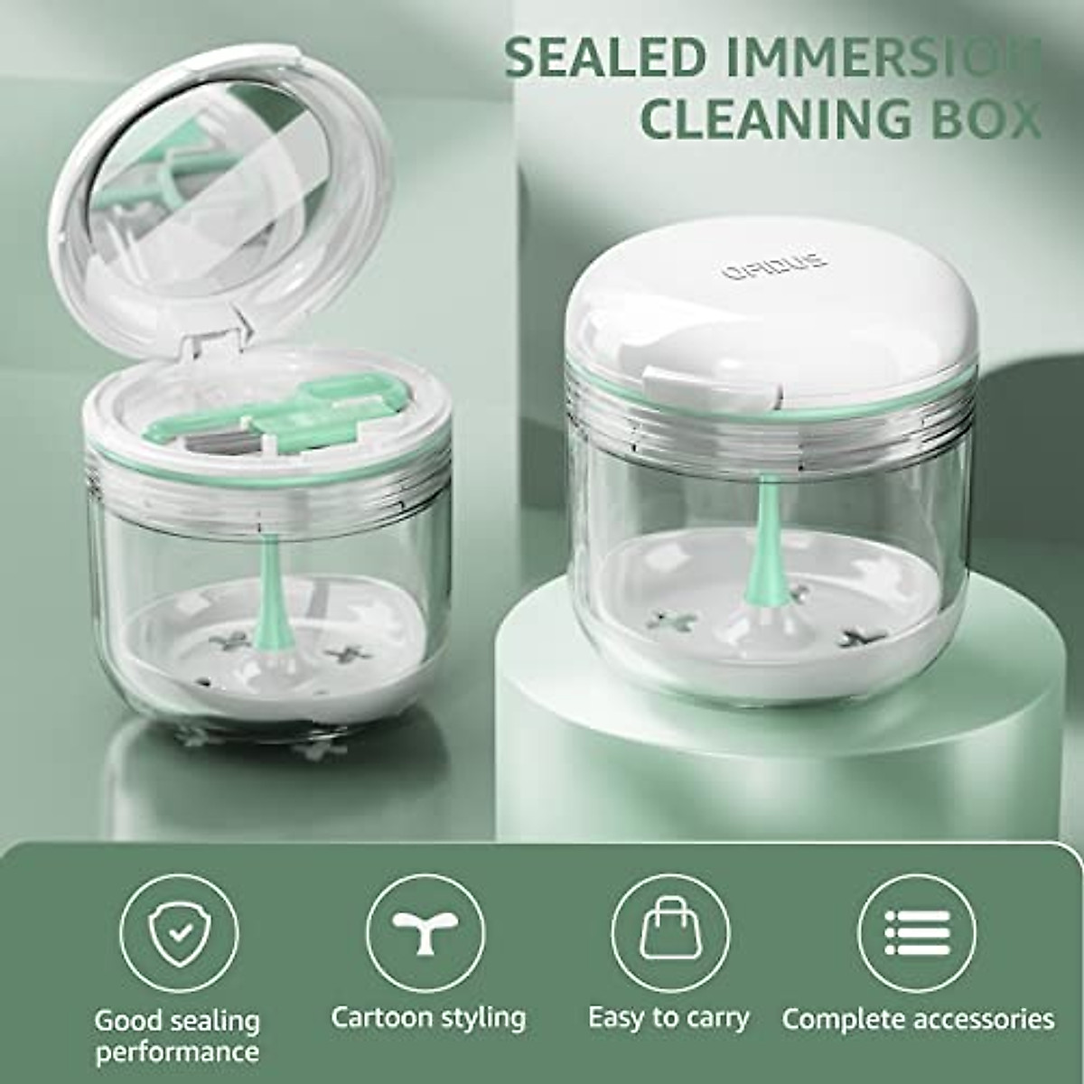 OFIDUS Denture Bath Case - No-Leak Double Layer Dry & Wet Separation Denture Bath Box, Portable Denture Case with Mirror, Removal Tool, Brush for Dentures, Clear Braces, Mouth Guard, Retainers (White)