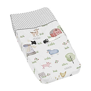 Sweet Jojo Designs Farm Animals Boy or Girl Baby Nursery Changing Pad Cover - Watercolor Farmhouse Lattice Horse Cow Sheep Pig