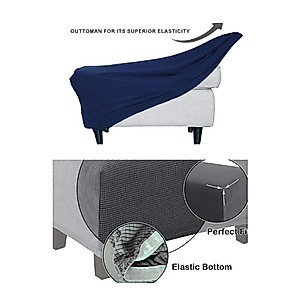 VIENLOVE Rectangle Ottoman Slipcover Polyester Blend Footstool Protector Covers Stretch with Elastic Bottom Feature Textured Machine Washable Jacquard Fabric (Chocolate, X-Large Size)