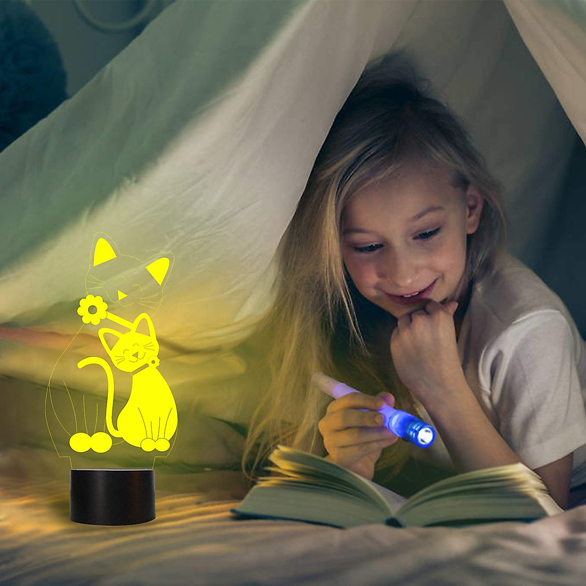 Bagvhandbagro Cat 3D Lamp, Animal Cat Kitty LED Night Light Touch Table Desk Lamp 7 Color Changing with Acrylic Flat & USB Cable, Christmas Birthday Gift for Boys Girls