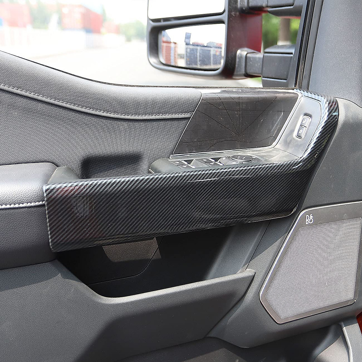 Korlot Carbon Fiber Interior Door Handle molding Cover Trims for Ford F150 2021+ for 2023 F250 F350 Super Duty(Front Door)