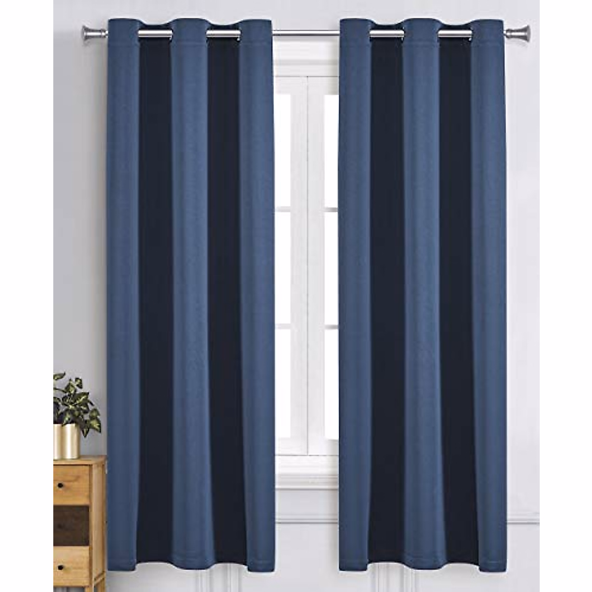 WPM Triple Weave Blackout Curtain Room Darkening 2 Panels/Drapes for Living Room, Navy Blue Thermal Insulated Grommet Bedroom Window Draperies (Navy, 42" W X 63" L)