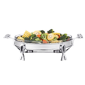 ORDINNER KIT Chafing Dish Buffet Set Stainless Steel Frame Safe Oven Glass Server with Lid Oval Food Warmer Chafing Dishes for Parties 3.2L