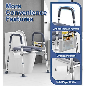 HOMLAND Toilet Seat Risers for Seniors, FSA/HSA Eligible Raised Toilet Seat with Handles & Padded Seat, Adjustable Height & Width, 400lb Handicap Elevated Toilet Seat for Elderly, Fit Any Toilet