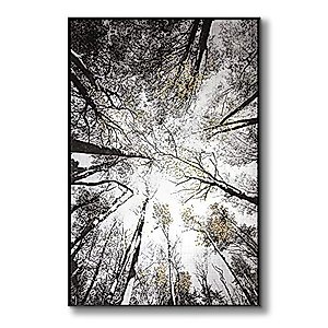 lamplig Forest Wall Art Large Grey Tree Pictures Black and White Gray Canvas Prints Hand Painted Oil Paintings Gold Leaf Framed Nature Artwork Vertical Home Decor for Living Room Bedroom 32"x48"