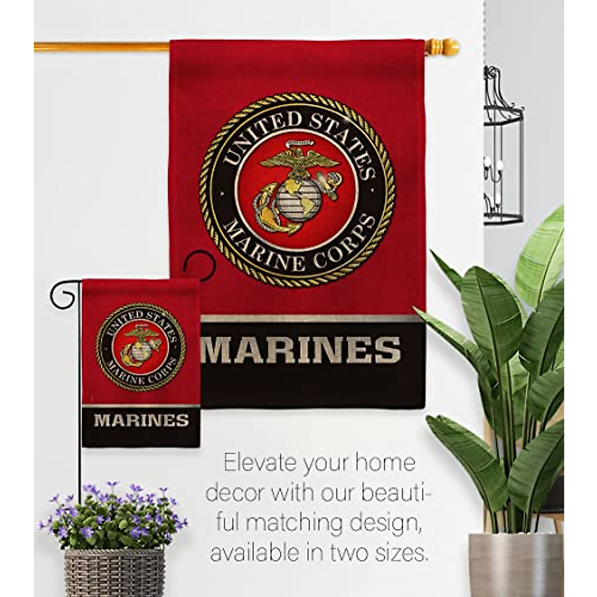 US MILITARY United State Burlap Garden House Flag-Kit Armed Forces Marine Corps USMC Semper Fi American Military Veteran Retire Official Banner Small Yard Gift Double-Sided, Made in USA