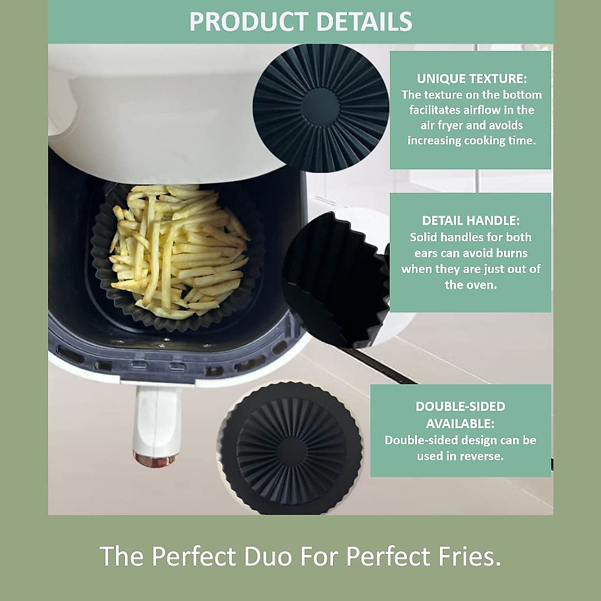 HOMETOPIA (Pack of 3) 2 Air Fryer Silicone Liners 8″&6.5″, 1 Tong, Nonstick & Reusable Baking Tray Oven Accessories, Replacement of Flammable Parchment Paper, Suitable for 3-5 QT Air Fryer (Black)