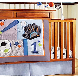 VIVILINEN Baby Crib Bedding Set for Boys 3 Pieces Blue Sports Baseball Originals Soft Toddler Nursery Bedding Sets
