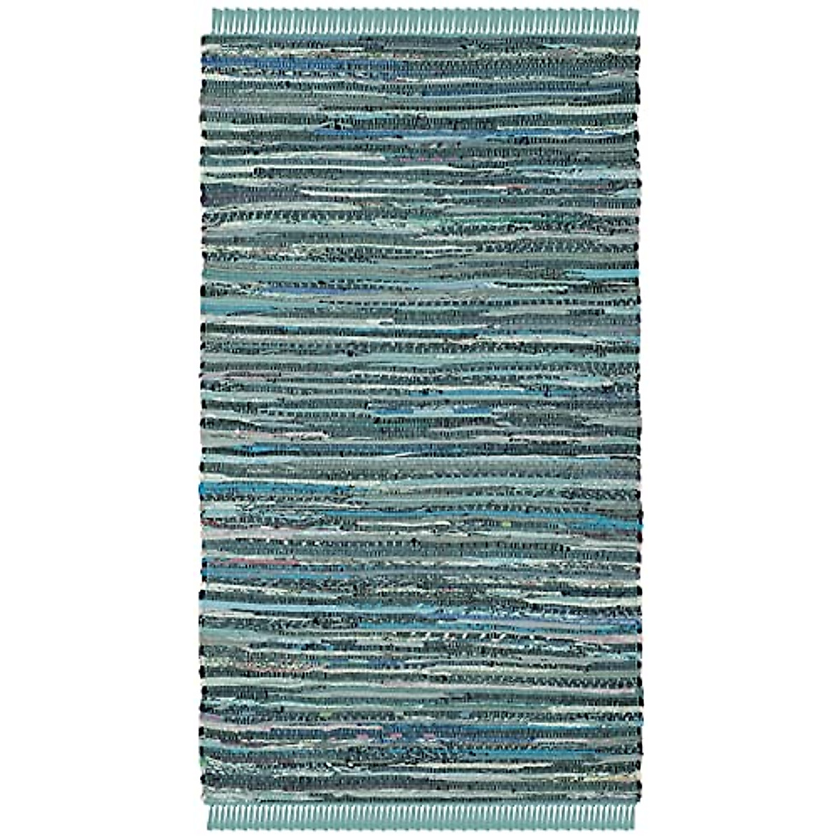 SAFAVIEH Rag Rug Collection 3' x 5' Turquoise / Multi RAR127C Handmade Boho Stripe Cotton Area Rug