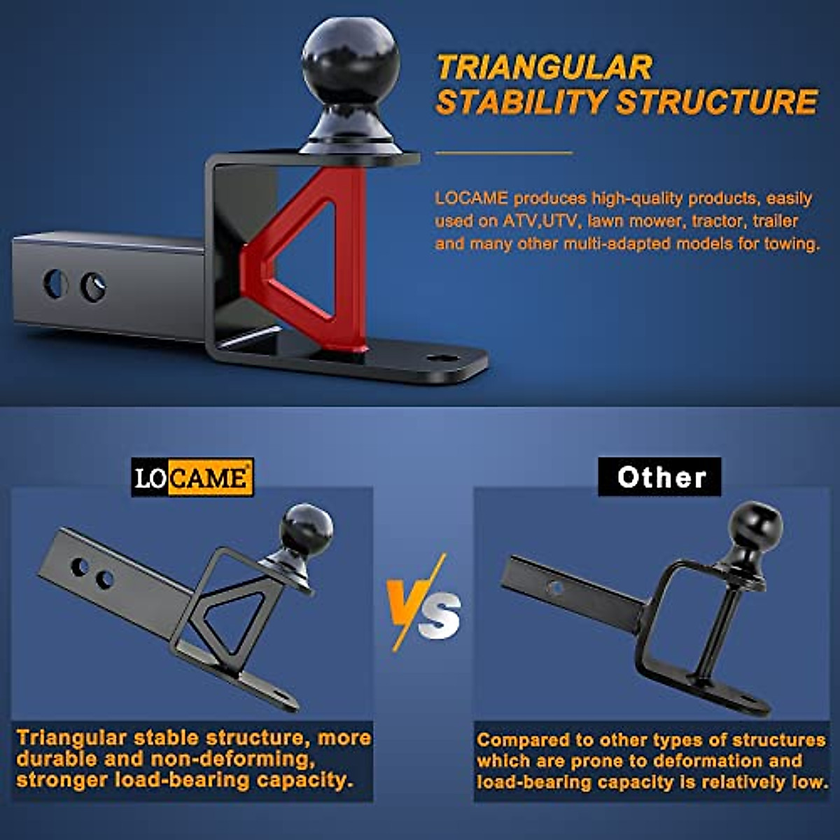 LOCAME 3-in-1 ATV/UTV Tralier Hitch Mount, Fits 2-Inch Receiver, 2-Inch Ball Hitch Adapter, 5000 LBS GTW-Multi Hitch, Black, LC0051