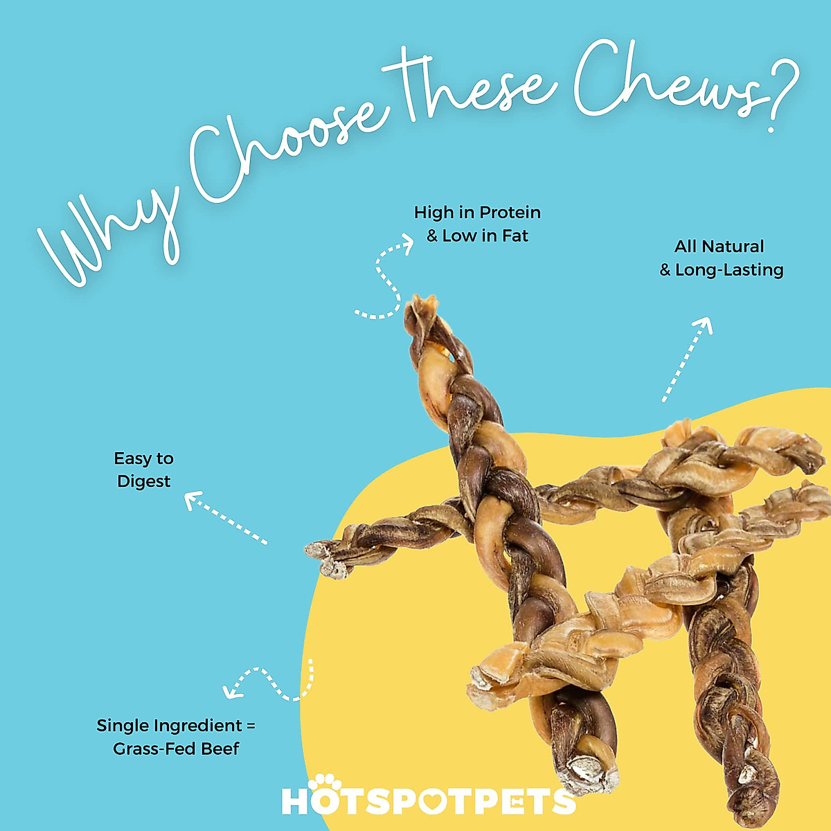 hotspot pets Braided Bully Sticks for Dogs -(12 Inch -10 Pack) All Natural Long Lasting Twisted Beef Pizzle Dog Chew Treats - Grain Free Fully Digestible Rawhide Alternative - 12 Inch Stix