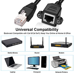 iGreely Ethernet Extender 2Pack RJ45 Male to Female Screw Panel Mount Cat6/Cat5e/Cat5 Ethernet LAN Network Extension Cable 2ft/60cm CAT6