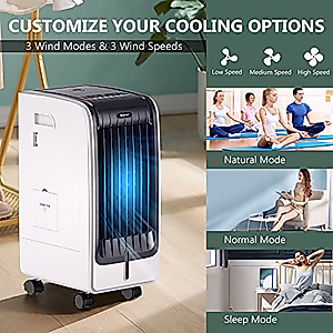 Generic Onnertune 3-IN-1 Evaporative Air Cooler, Portable Bladeless Cooler w/6L Water Tank, Quiet Operation, 8-hour Time Setting, Remote Control, Ultra-Quiet Electric Fan for Home, Office, Dorms
