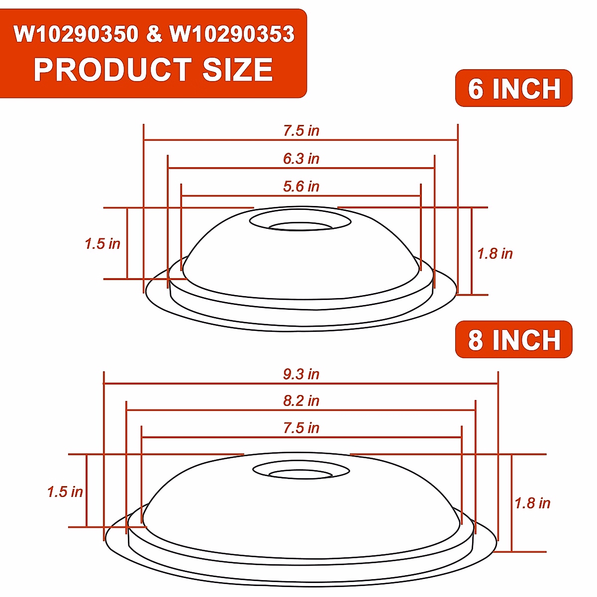 W10290350 W10290353 Black Porcelain Burner Drip Pans By AMI PARTS - Replacement for Whirl-pool Electric Range Cooktop - Includes 2 8-Inch and 2 6-Inch Pans