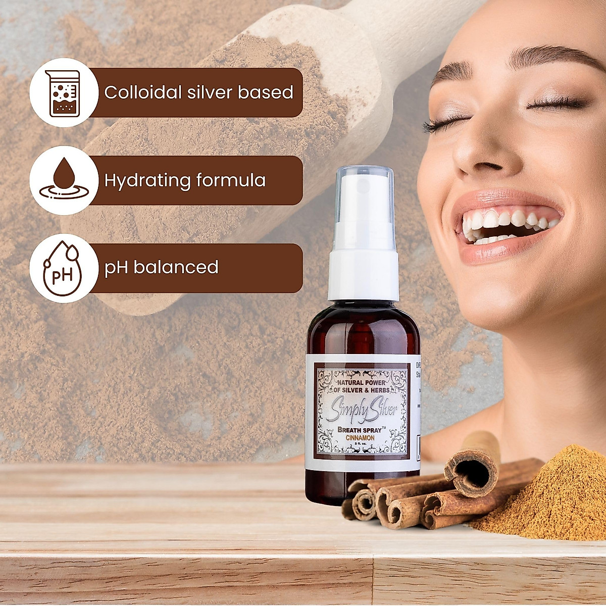 Simply Silver Cinnamon Breath Spray - for Dry Mouth and Freshening, All Natural, Fluoride Free, 2 Fl Oz