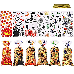 Halloween Snack Bags, 120 Halloween Cellophane Candy Bags for Guests, Used to Package Snacks and Candy, and to Deal with Trick or Treating Gifts