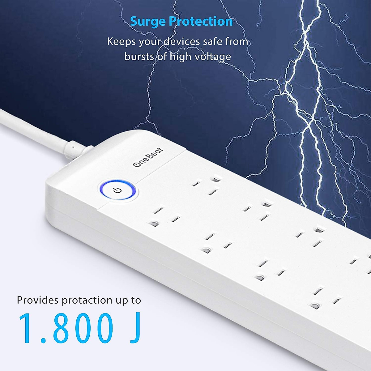 Surge Protector Power Strip - 8 Widely Outlets 3 USB Ports (1800J), 6ft Extension Cord with Flat Plug, Wall Mountable, Surge Overload Protection for TV Home Office, ETL Listed