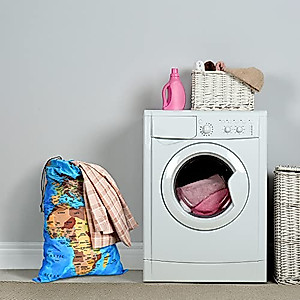 Laundry Bag 2 Pieces 22 x 16 Inch World Map Travel Laundry Bags Heavy Duty Big Laundry Bag Drawstring Travel Organizer Bag Dirty Clothes Organizer Bag for Traveling
