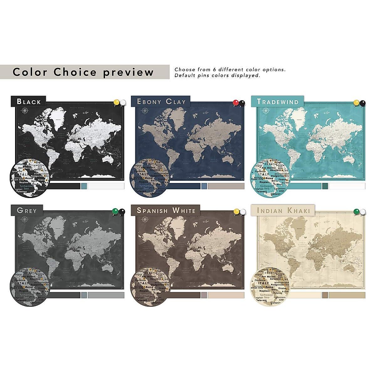 Framed Travel Map With Pins World Personalized | Premium Push Pin Travel Map | Various Color and Size Options | 24" x 32" up to 40" x 53"