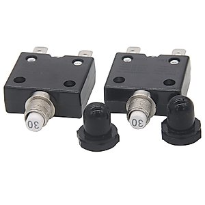 ZOOKOTO 2PCS 30A DC50V AC125-250V Push Button Reset Circuit Breakers with Quick Connect Terminals and Waterproof Button Black Cap