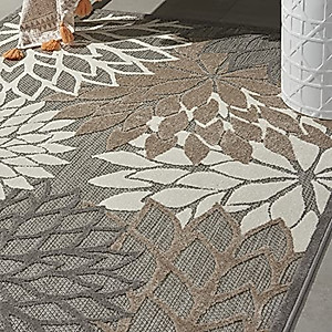 Nourison Aloha Indoor/Outdoor Area Rug 3' 6" x 5' 6", Natural, Rectangular Tropical Botanical Easy-Cleaning Non Shedding Bed Room Living Room Dining Room Deck Backyard Patio