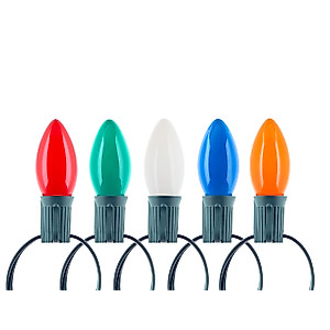 Box of 25 Light Bulbs - C7, Incandescent Steady Burning - Opaque Green - 7 Watt, Extended Life, Nickel Plated Candelabra Base - Great for Decorative Lights and Halloween Strings