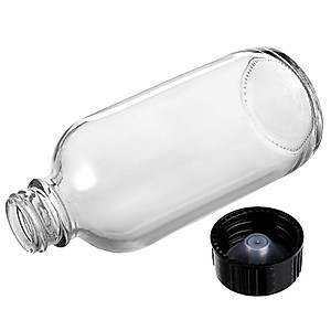 Bekith 24 Pack Clear Boston Round with Black Poly Cone Cap, 4 oz Clear Glass Bottles Sample Bottles for Juice, Ginger Shots, Oils, Whiskey, Liquids