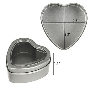 Dicunoy 20 Pack 2oz Metal Tins, Heart Shaped Empty Tin Box With Lids, Candle Jars Gift Storage Container Cans With Clear Window For Candle Making, Candies, Treasures