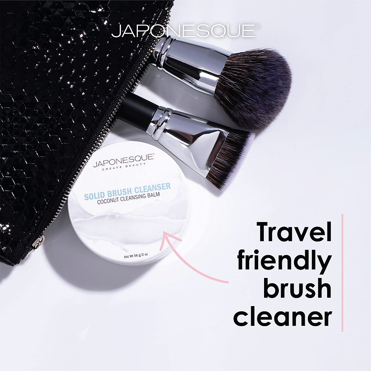Japonesque Makeup Brush and Sponge Cleanser Balm, Coconut Scented, Solid, Mess-Free Formula, Travel Friendly