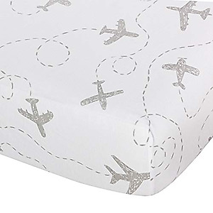 Andi Mae Crib Sheet - Grey Airplanes - 100% Jersey Cotton - Fits Standard Crib or Toddler Mattresses