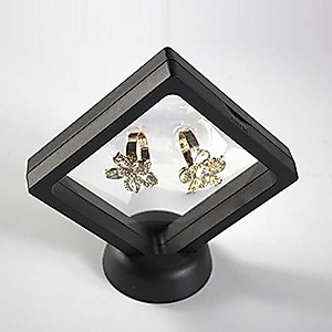 4 Pieces Coin 3D Display Stand Box Set Diamond Square Medallion Challenge Coin Chip Display Stand Holder 3D Floating Frame Display Stand Box for Coin Medallions Jewelry 2.75"x2.75" Black