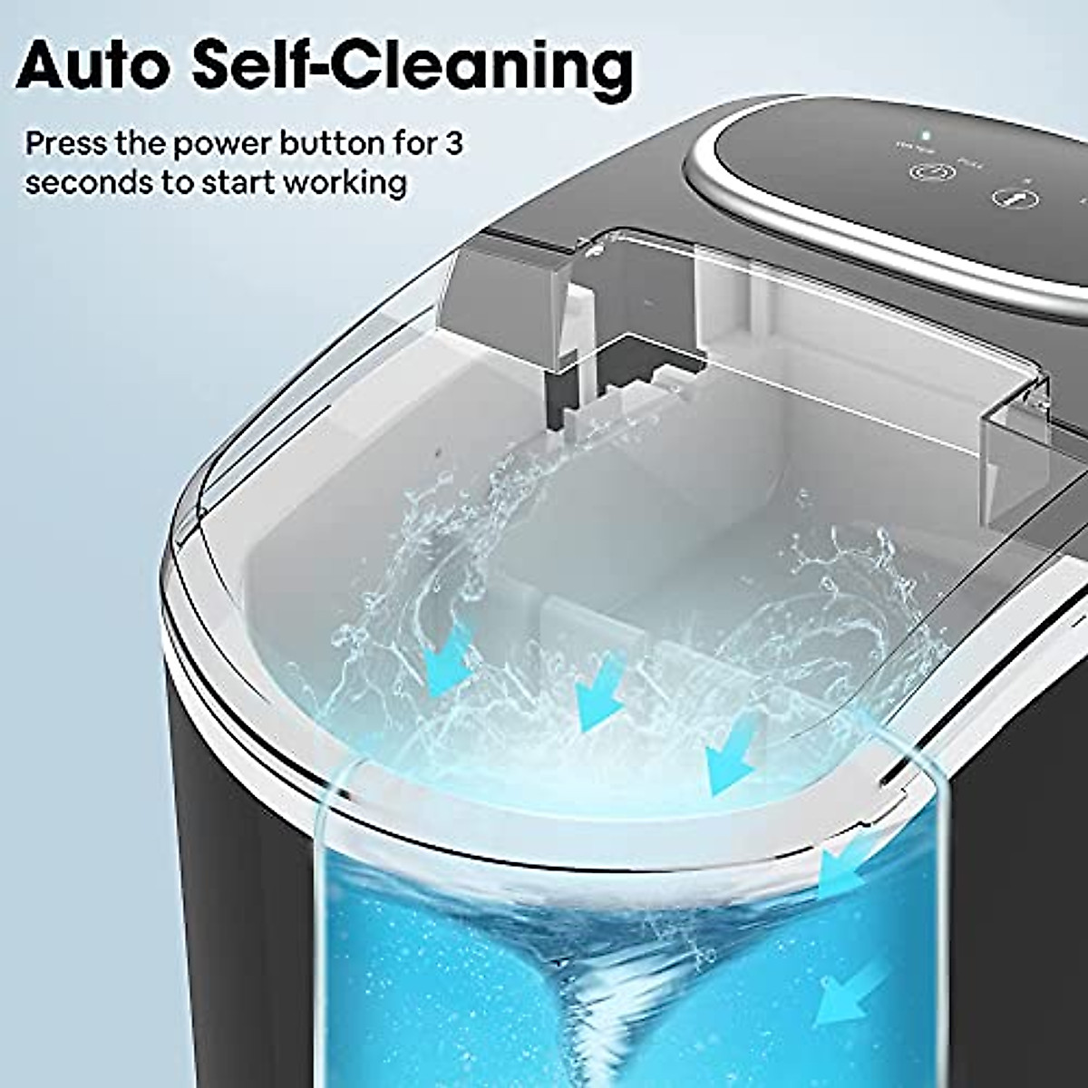 Ice Maker Machine Countertop, Portable Ice Maker with 26lbs/24Hrs, 9 Cubes Ready in 7 Minutes, Self Cleaning, Transparent Window, LifePlus Ice Cube Maker for Home Kitchen Office Bar