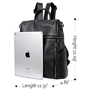 Iswee Genuine Leather Vintage Casual Daypack Backpacks Travel Essentials Anti-theft Work Fashion Backpack Purse for Women (Black)