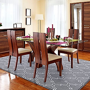 Amearea Fluffy Indoor Trellis Rug, Soft Shag Home Rugs for Bedroom, Shaggy Modern Area Rug for Living Room Kids Room Nursery, Easy Clean, Geometry Home Decor Low Pile Carpet, Light Grey 4x6 Feet