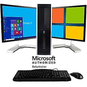 HP Elite Desktop Computer, Intel Core 2 Duo 2.9 GHz, 8 GB RAM, 1 TB SATA HDD, Keyboard & Mouse, WiFi, Dual 22in LCD Monitors (Brands Vary), DVD, Windows 10, (Renewed)