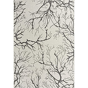 Unique Loom Outdoor Botanical Collection Area Rug - Branch (7' 1" x 10' Rectangle, Light Gray/ Gray)