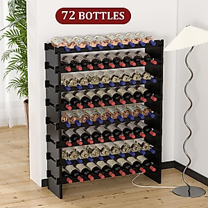 Domax Wine Rack Freestanding Floor - 8 Tiers Wine Bottle Holder 72 Bottle Stackable Wine Rack， Bamboo Wine Holder Wine Storage Racks for Kitchen, Bar, Pantry and Cellar (Black)