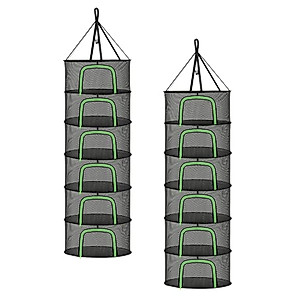 iPower 6-Layer Herb Drying Rack Hanging Mesh 2ft Collapsible Net Dryer with U-Shape Zippers, Pothook, Carabiner and Carrying Bag, 2 Packs