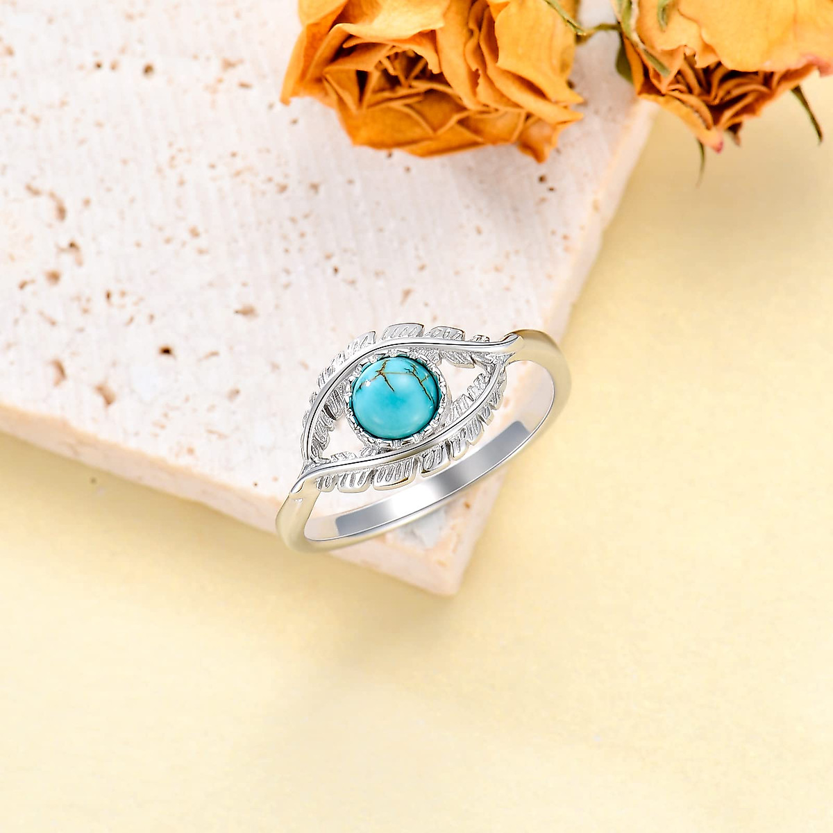 BETHZA Turquoise Evil Eye Rings for Women 925 Sterling Silver Mal de Ojo Turquoise Ring Western Jewelry for Birthday Christmas Size 8