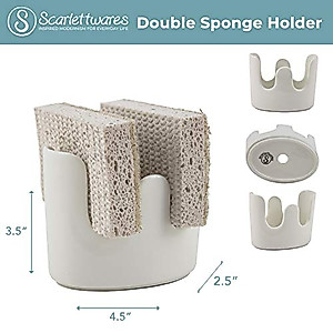 Scarlettwares Dual Two Double Sponge Holder Kitchen Sink Organizer Ceramic White Dishwasher Safe Modern Rustic Farmhouse Elegant Compact Design