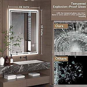 PRIMEPLUS 24x40 inch LED Lighted Bathroom Mirror with Anti-Fog, Wall Mounted Vanity Mirror with Smart Touch Button, Memory Function, Adjustable Warm White/Natural/Daylight Lights(Horizontal/Vertical)