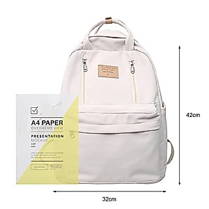 Preppy Backpacks for School, Large Capacity Aesthetic School Bags, Lightweight Casual Daypack with Cute Doll for Teens Girls (White)