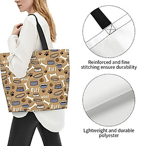 Bxuoe Cute Dog Bone Bowl Woof Paw Print Waterproof Tote Bag Women Large Capacity Shoulder Grocery Shopping Bags, One Size