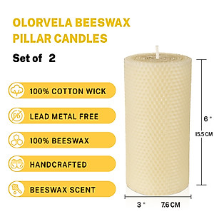 Large Pillar candle-100% Pure Beeswax Candle Pack of 2,Unscented Bee Wax,Handmade Beeswax Candle Gift