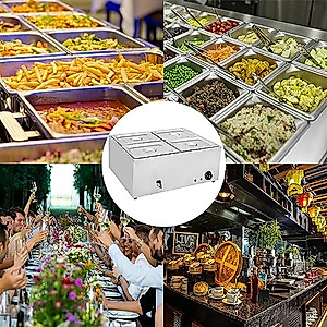 Commercial 1500W Electric Food Warmer, Stainless Steel Steam Table Buffet Server Food Warming Tray, Temperature Control, for Catering and Restaurants