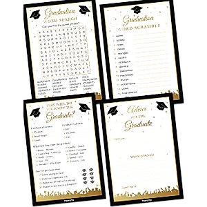 Papery Pop 2024 Graduation Party Games - Set of 4 Games for 30 Guests - Double Sided Cards - Graduation Party Supplies