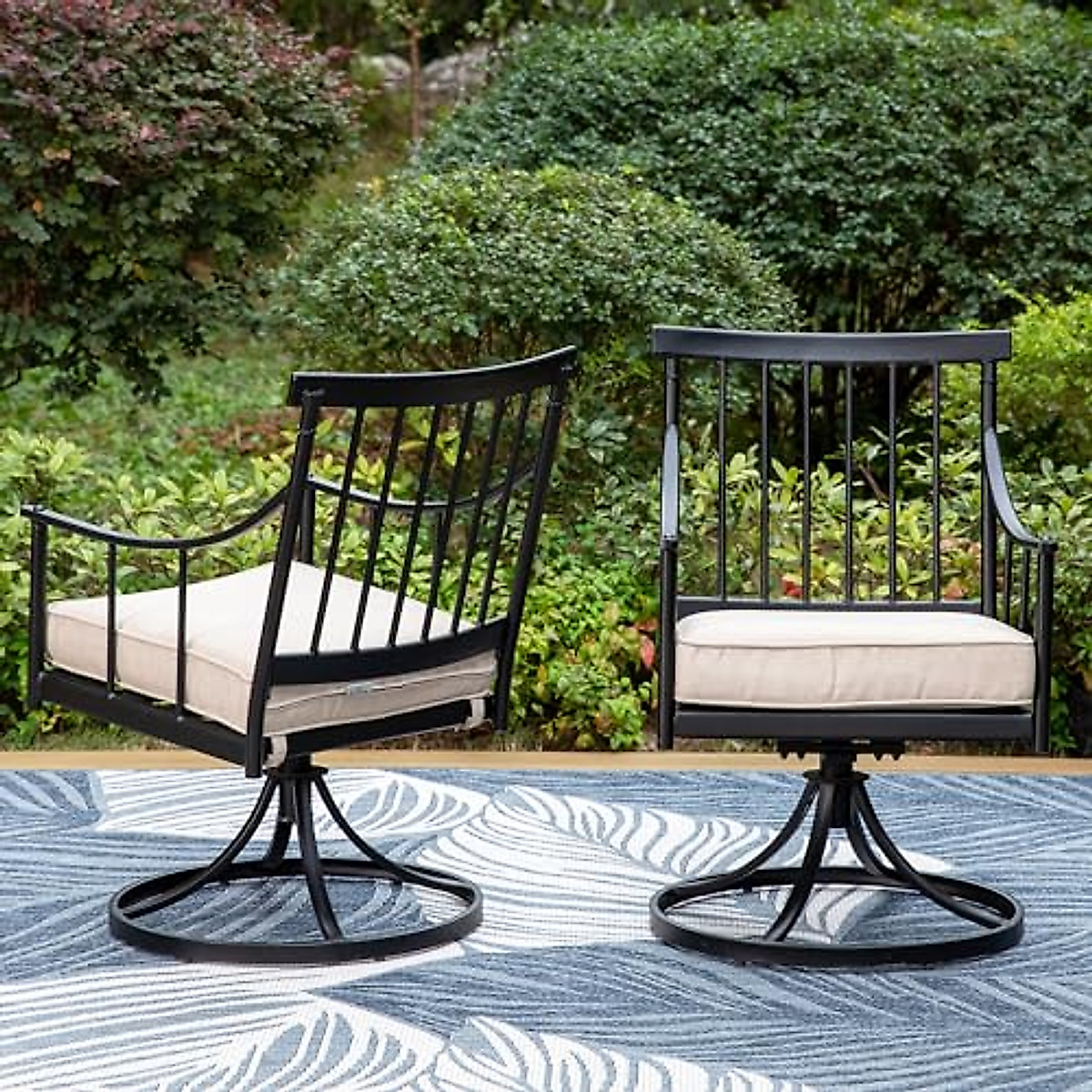 Sophia & William Swivel Patio Chairs Set of 2, Metal Rocker Patio Outdoor Dining Chairs Set with Seat Cushions, Wrought Iron Patio Bistro Furniture Chairs with Armrest for Garden, Yard, 2 Pack